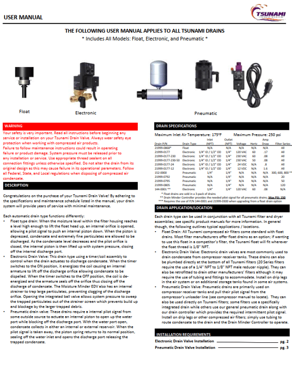Moisture Minder Electronic Drain Valve | Tsunami